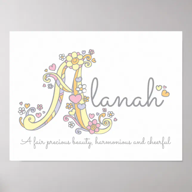 A monogram art Alanah girls name meaning poster | Zazzle