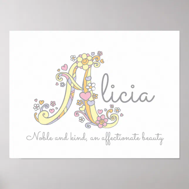 A monogram art Alicia girls name meaning poster | Zazzle