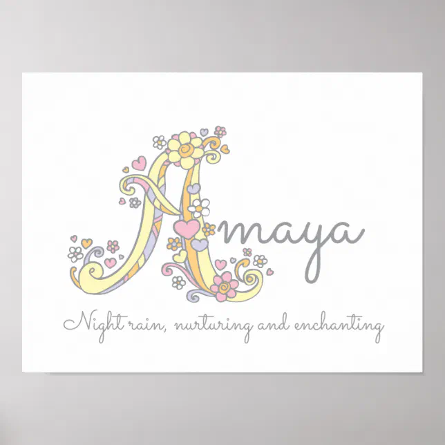 A monogram art Amaya girls name meaning poster | Zazzle