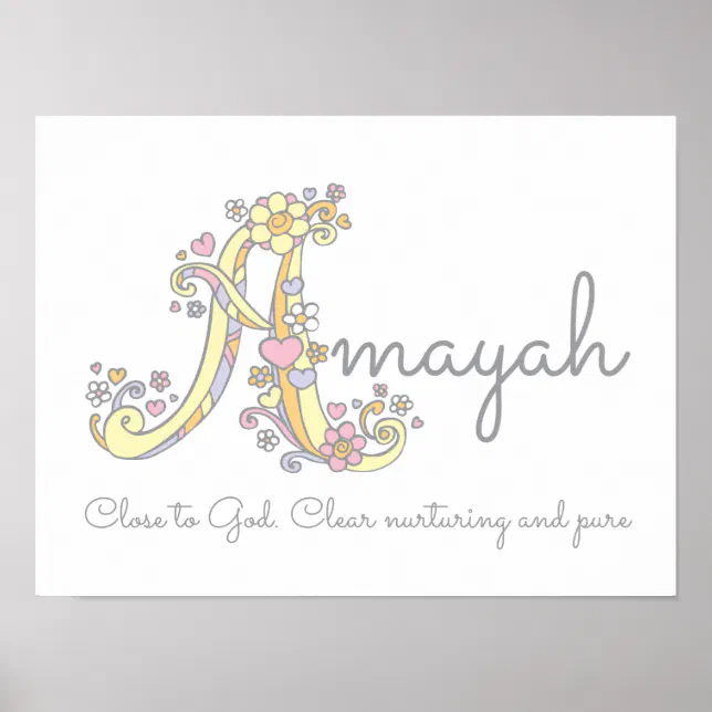A monogram art Amayah girls name meaning poster | Zazzle