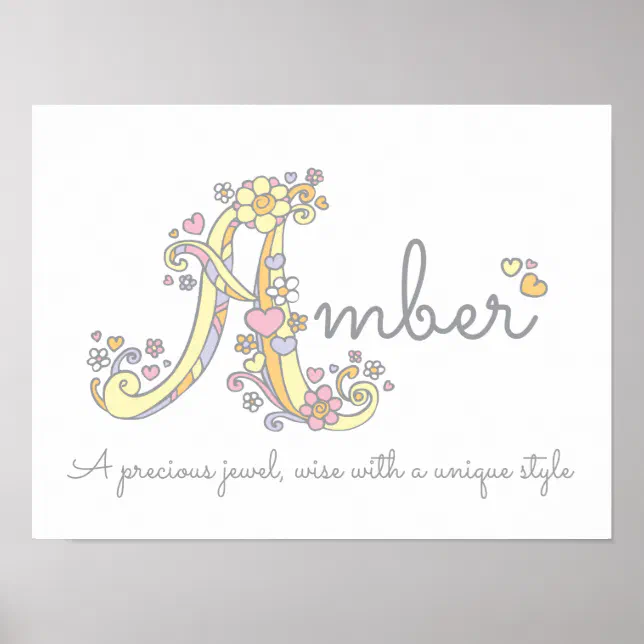 A monogram art Amber girls name meaning poster | Zazzle