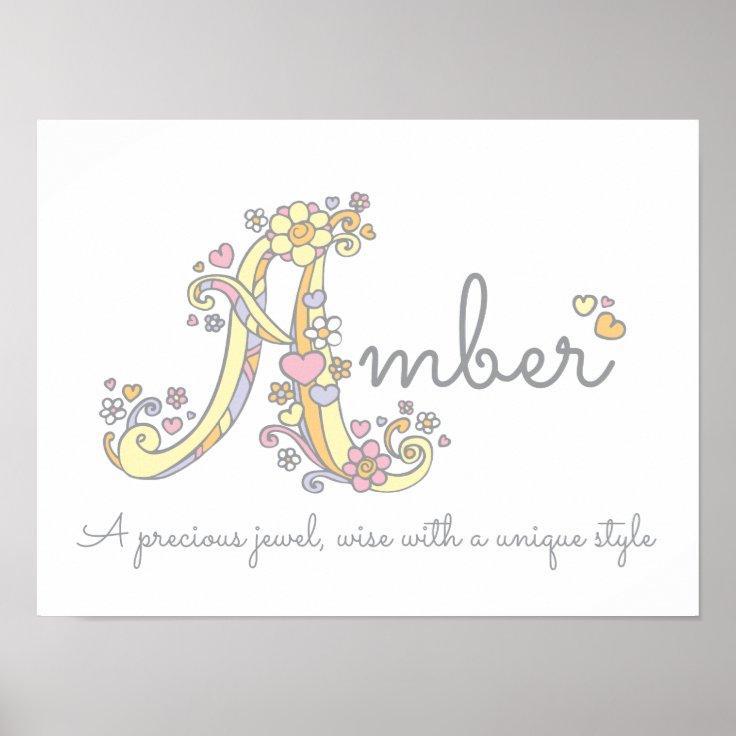 A monogram art Amber girls name meaning poster | Zazzle