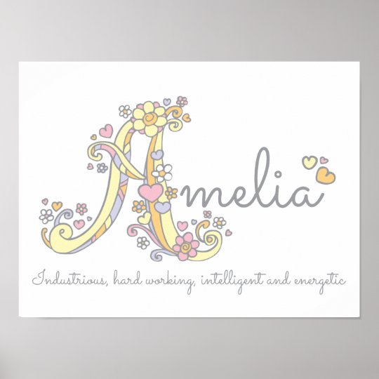 A monogram art Amelia girls name meaning poster | Zazzle.com