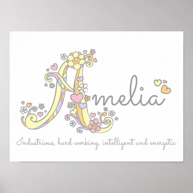 A monogram art Amelia girls name meaning poster | Zazzle