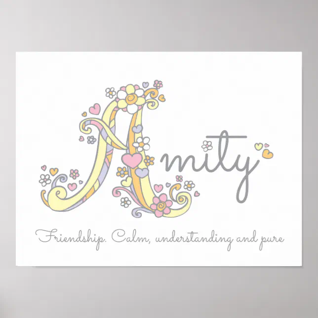 A monogram art Amity girls name meaning poster | Zazzle