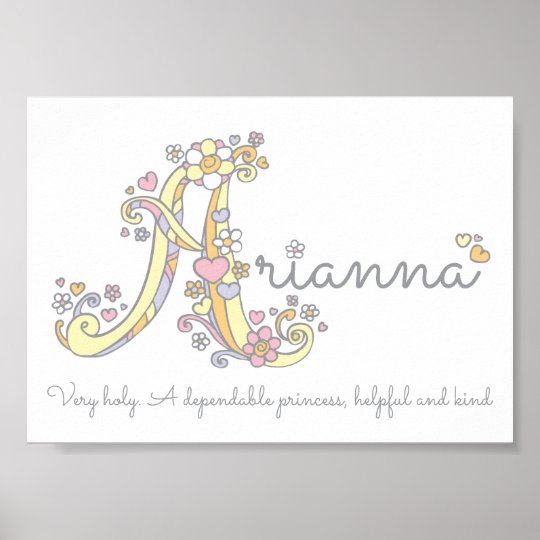 A monogram art Arianna girls name meaning poster | Zazzle.com
