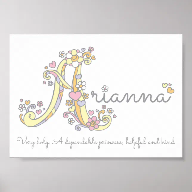 A monogram art Arianna girls name meaning poster | Zazzle