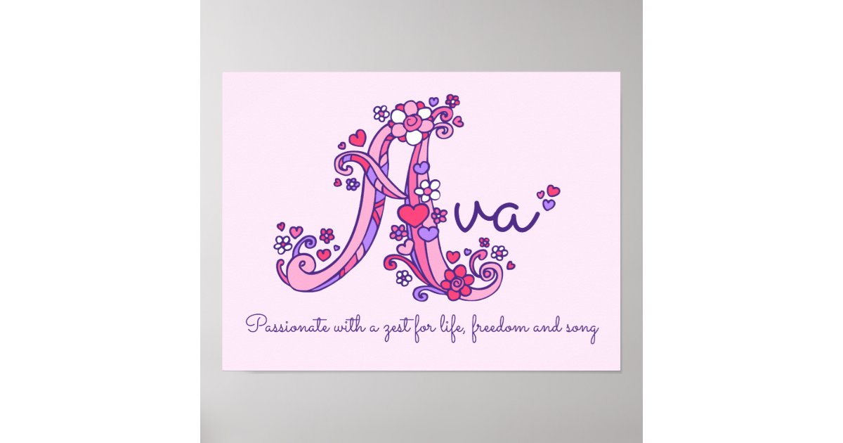 A monogram art Ava girls name meaning poster | Zazzle