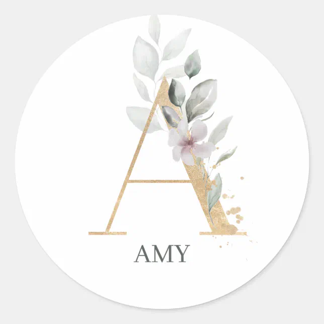 A Monogram Floral Classic Round Sticker | Zazzle