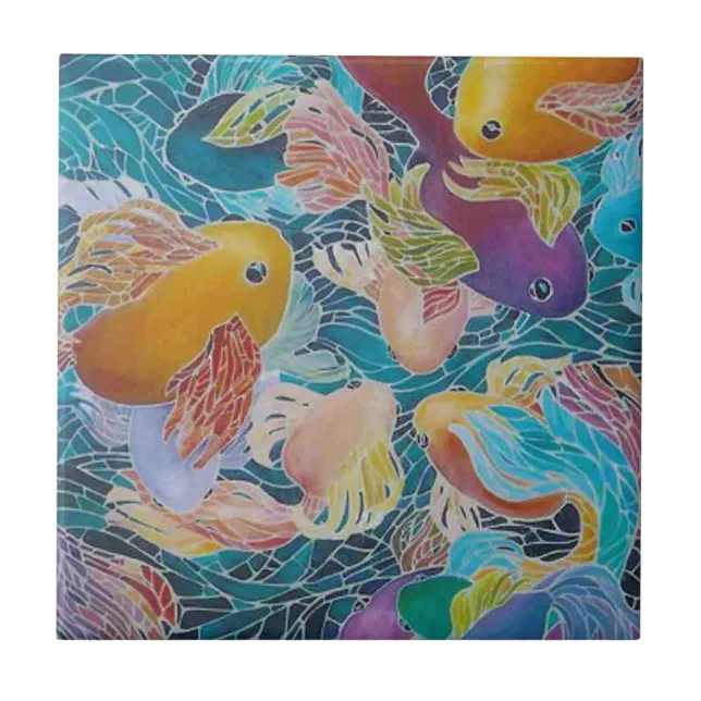 A MOSAIC KOI FISH POND CERAMIC TILE | Zazzle