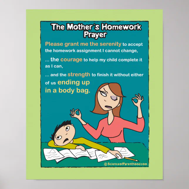A Mother's Homework Prayer (pale green) Poster | Zazzle