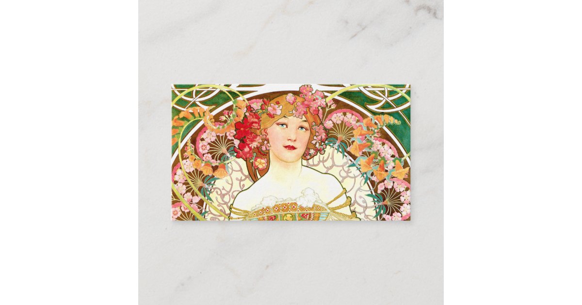 A Mucha Lady Business Card | Zazzle
