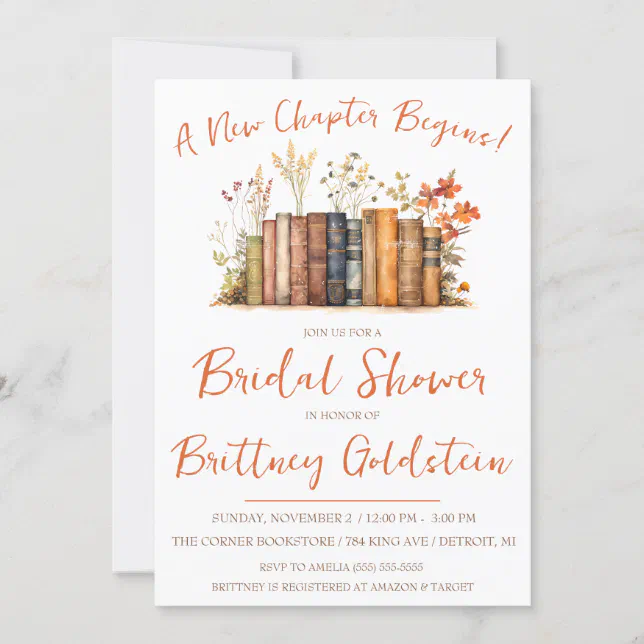 A New Chapter Begins! Autumn Floral Bridal Shower Invitation | Zazzle