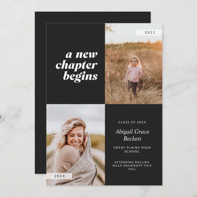 A New Chapter Begins Black Graduation Invitation | Zazzle