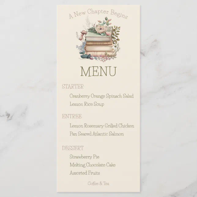 A New Chapter Begins Book Bridal Shower Menu | Zazzle