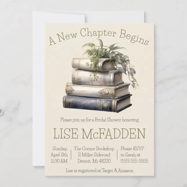 A New Chapter Begins, Book Theme Bridal Shower Invitation | Zazzle