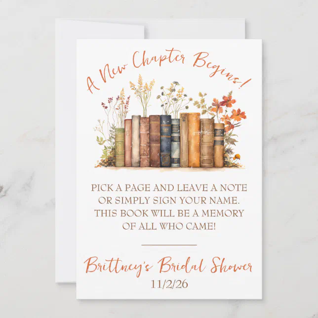 A New Chapter Begins Bridal Shower Guest Book Poem Invitation | Zazzle
