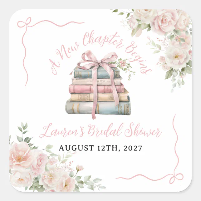 A New Chapter Begins Bridal Shower Square Sticker | Zazzle
