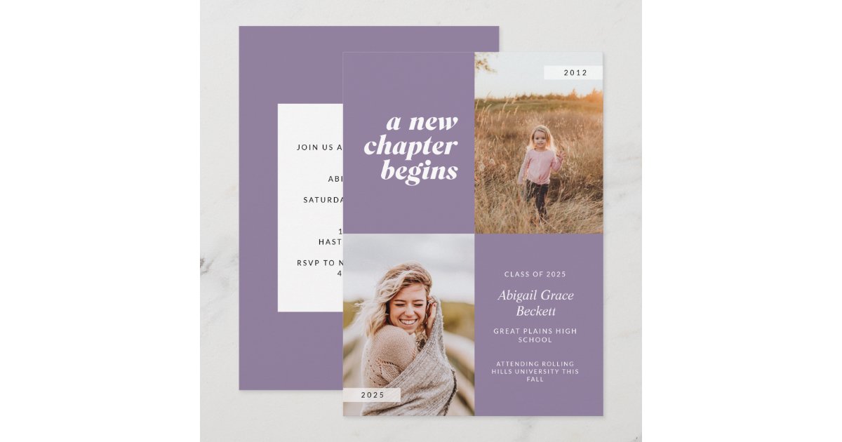 A New Chapter Begins Lilac Graduation Invitation | Zazzle