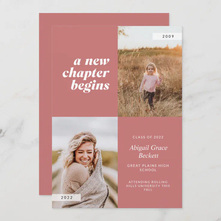 A New Chapter Begins Rose Graduation Invitation | Zazzle
