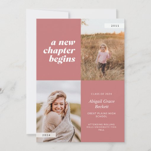 A New Chapter Begins Rose Graduation Invitation | Zazzle