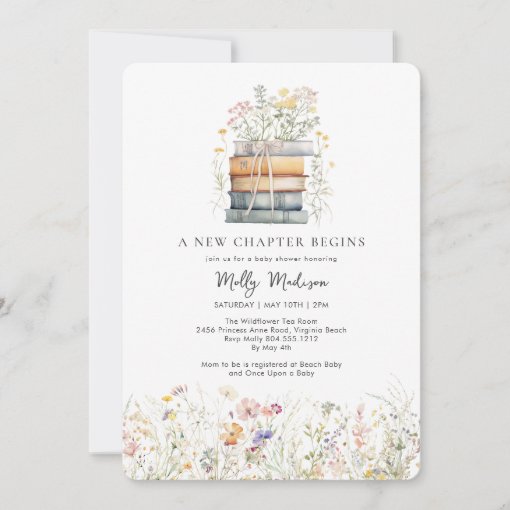 A New Chapter Begins Wildflower Baby Shower Invitation | Zazzle