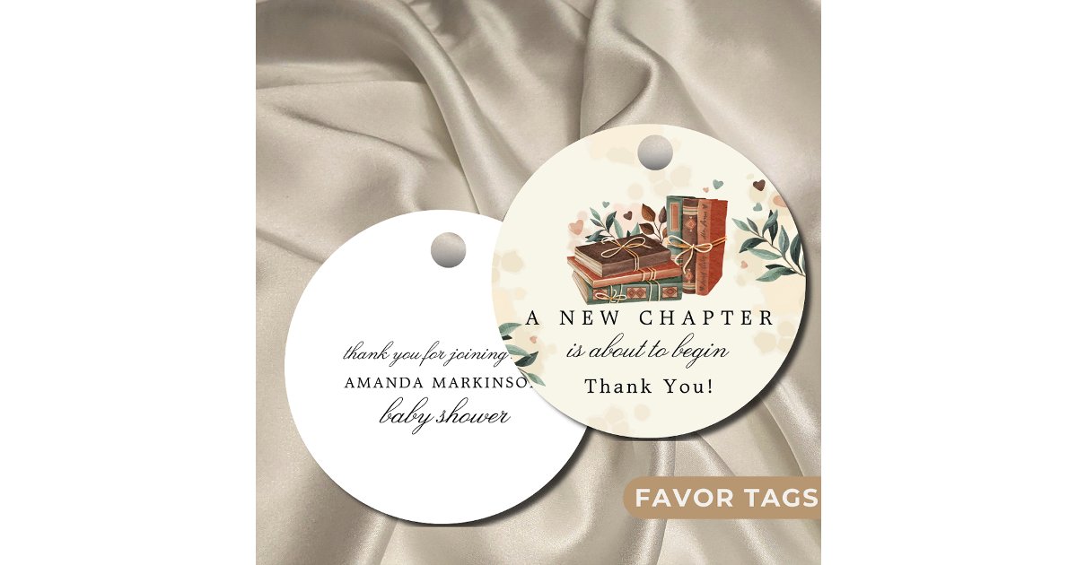 A New Chapter Is About to Begin Baby Shower Favor Tags | Zazzle