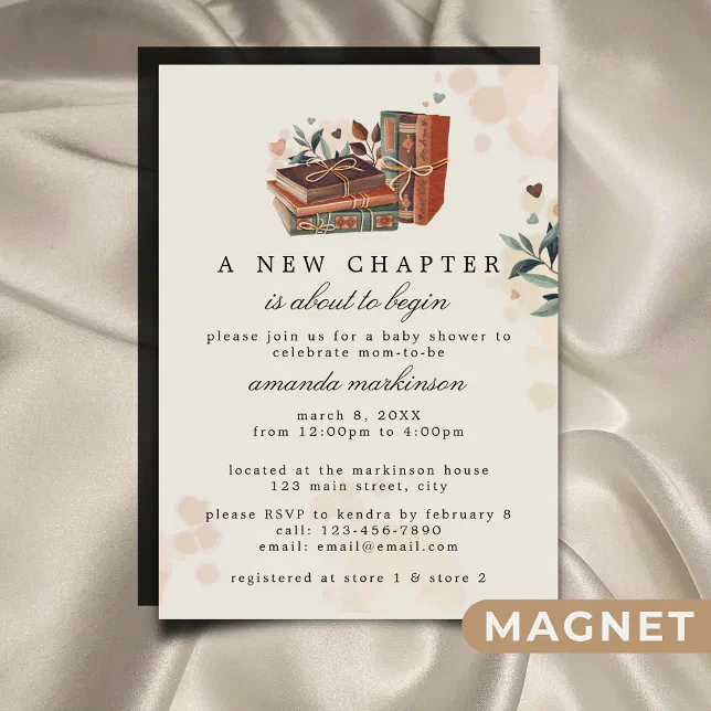 A New Chapter Is About to Begin Baby Shower Magnetic Invitation | Zazzle