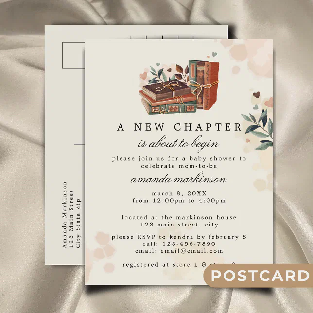 A New Chapter Is About to Begin Baby Shower Postcard | Zazzle