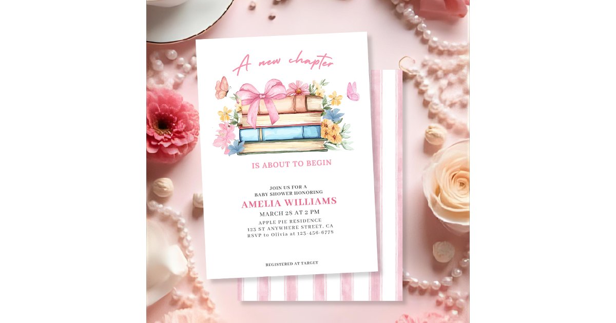 A New chapter vintage pink floral baby shower Invitation | Zazzle
