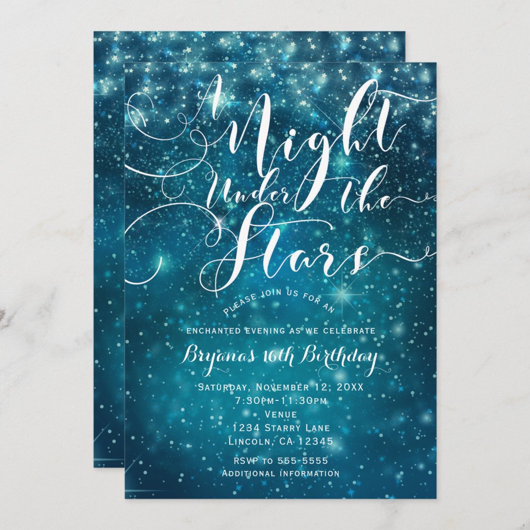 A NIGHT UNDER THE STARS Starry Light Blue Sky Invitation | Zazzle