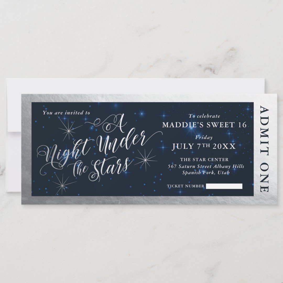 A Night Under the Stars Sweet Sixteen Ticket Invitation | Zazzle