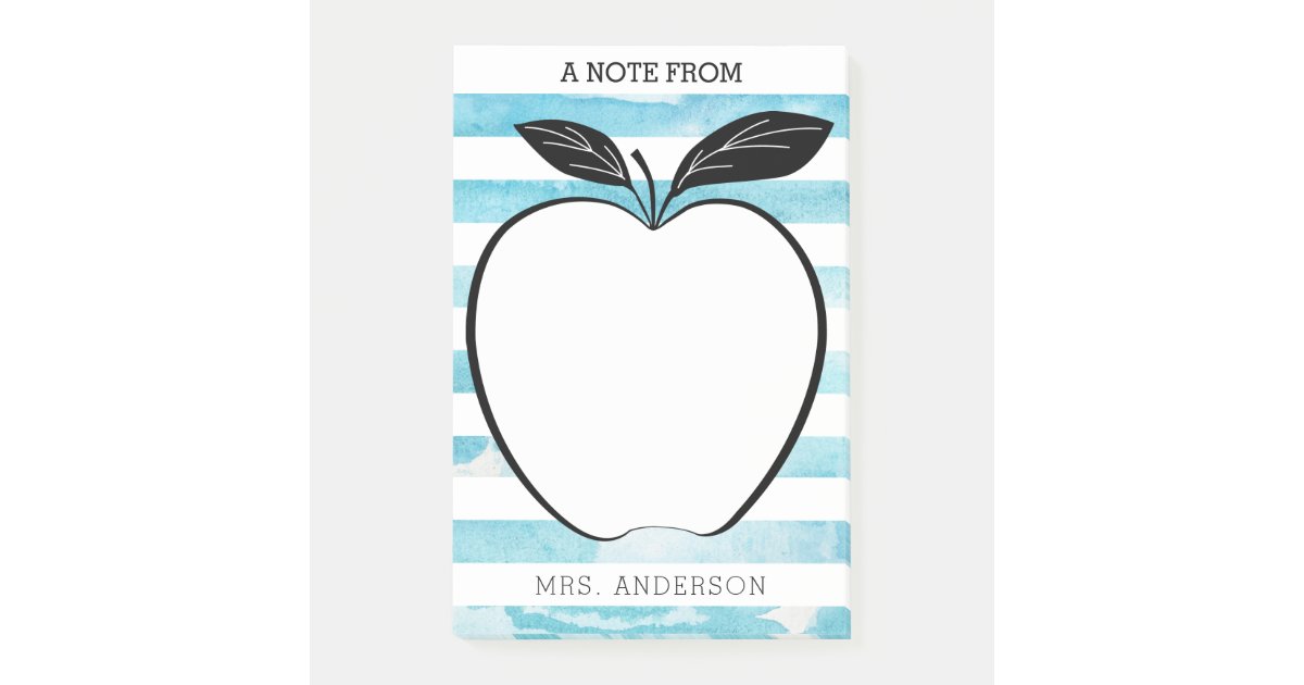 A Note From Teacher Apple & Watercolor Stripes | Zazzle
