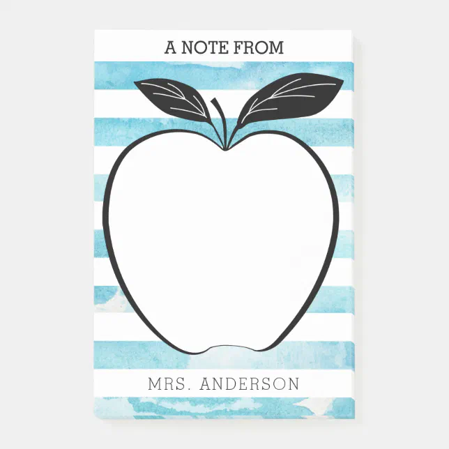 A Note From Teacher Apple & Watercolor Stripes | Zazzle