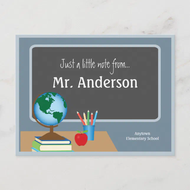 A Note From Teacher Chalkboard Globe Postcard | Zazzle