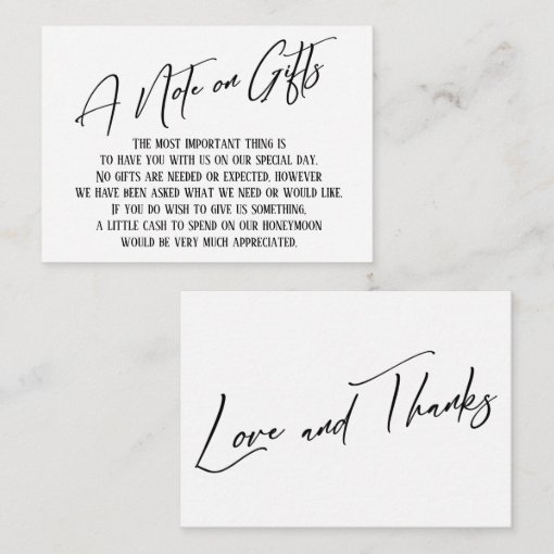 A Note on Gifts Modern Handwriting Wedding Enclosure Card | Zazzle