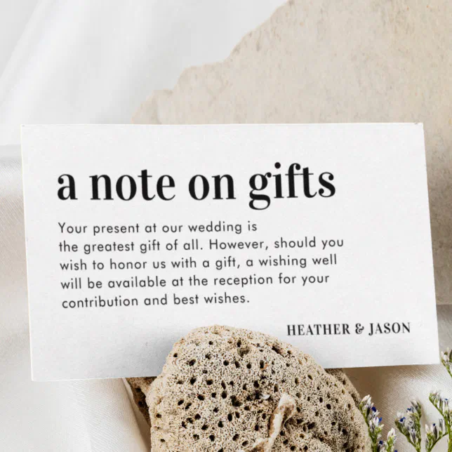 A Note on Gifts Modern Wedding Wishing Well Enclosure Card | Zazzle