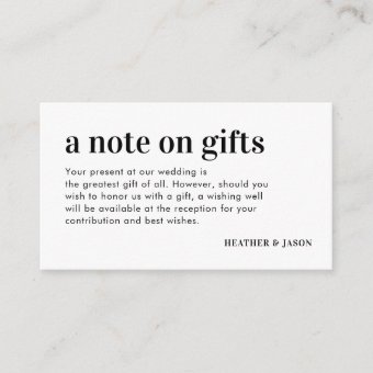 A Note on Gifts Modern Wedding Wishing Well Enclosure Card | Zazzle