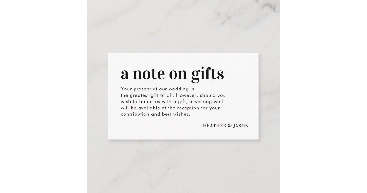 A Note on Gifts Modern Wedding Wishing Well Enclosure Card | Zazzle