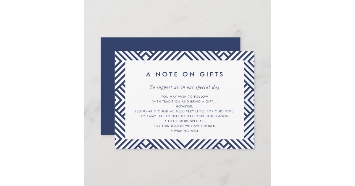 A NOTE ON GIFTS simple modern geo pattern navy Invitation | Zazzle