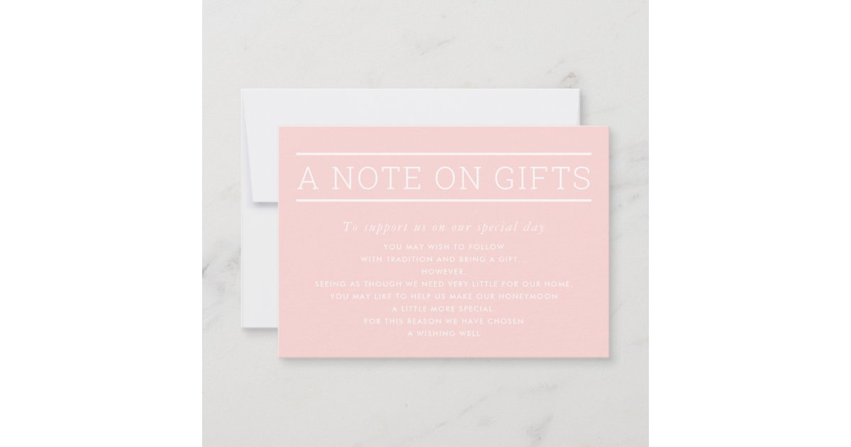 A NOTE ON GIFTS simple modern type blush pink Invitation | Zazzle