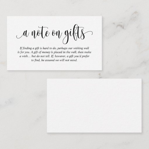 A Note On Wedding Gifts, Modern Elegant Script Enclosure Card | Zazzle