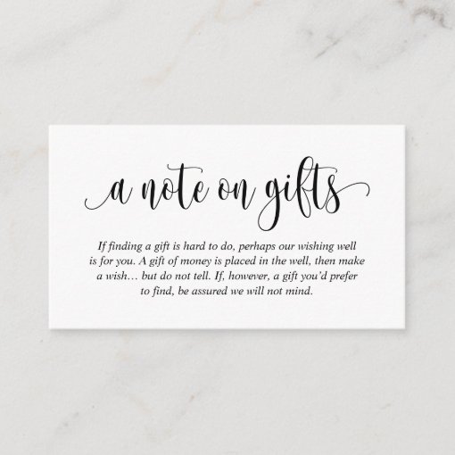 A Note On Wedding Gifts, Modern Elegant Script Enclosure Card | Zazzle