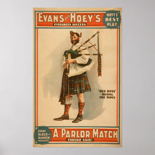A parlor Match "Old Hoss" Scottish Bagpiper Poster | Zazzle