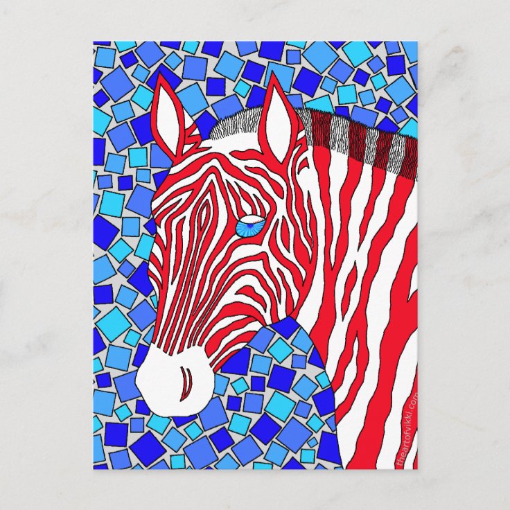 A Patriotic Zebra Red White And Blue Stripes Cool Postcard | Zazzle