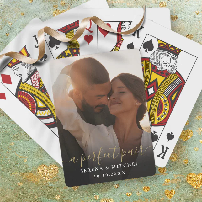 A Perfect Pair Script Photo Wedding Favor Poker Cards | Zazzle