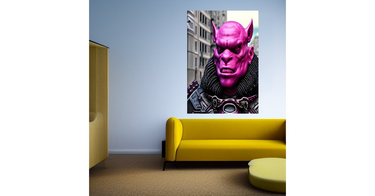 A Pink alien orc in the city | AI Art Poster | Zazzle