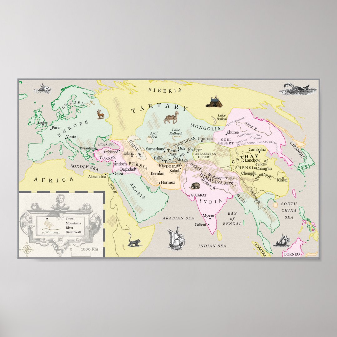 A poster of the Silk and Song map | Zazzle
