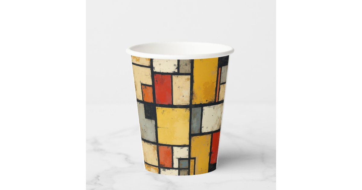 A product with an image of Mondrian's artwork Paper Cups | Zazzle