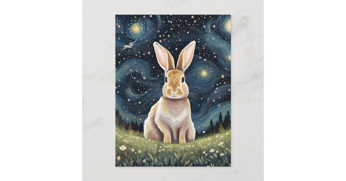 A Rabbit in The Starry Night Postcard | Zazzle
